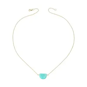 HEATHER HAWKINS Luna Moon Shaped Gemstone Necklace Gold-filled Amazonite - Blue