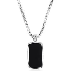 NIALAYA JEWELRY Silver / Black Black Onyx Dog Tag Necklace In Silver - Silver/black