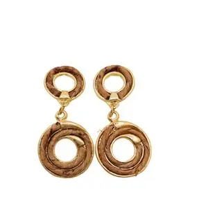 NART NATURE MAKING ART Gold Plated Banana Fiber Dangle Earrings - Gold/brown