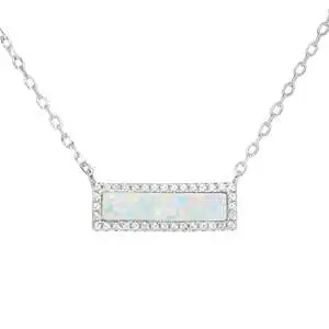 KAMARIA Silver / White Reflection Opal Bar Necklace White Silver - Silver/white