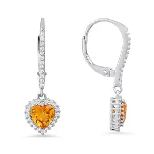 KYLIE HARPER November Citrine Birthstone Heart-cut Halo Leverback Earrings In Sterling - Silver