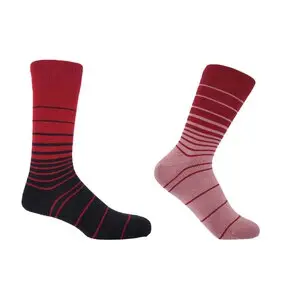 PEPER HAROW - MADE IN ENGLAND His And Hers Retro Stripe Socks Burgundy & Musk - Red