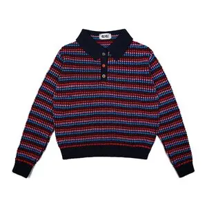 GIGI KNITWEAR Mismatch Polo Sweater In Navy Multi - Blue