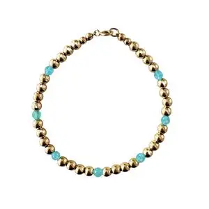 HERSELF COLLECTIONS Gold / Blue Gold Bead And Amazonite Stone Bracelet - Gold/blue