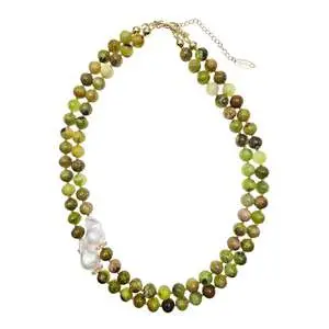FARRA Opal With Baroque Pearls Double Layers Necklace - Green