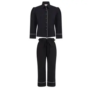 LISA THE LABEL Bow Belle Pyjama Top And Pants Set In Noir - Black