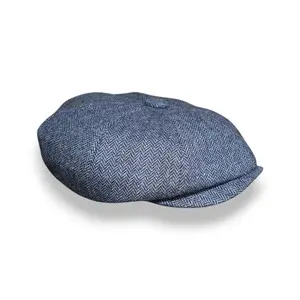 MISTER MILLER - MASTER HATTER Albert's Tides Navy Merino Lambswool Bakerboy Cap - Blue