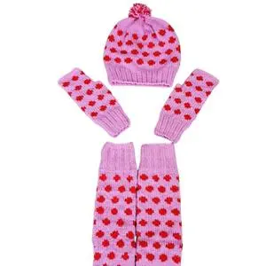 SPRINGMOONATELIER Handmade Wool Hat, Gloves, And Socks Set Heart - Pink