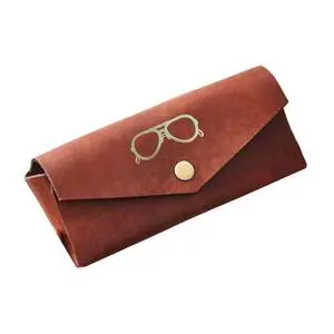 VIDA VIDA Tan Leather Glasses Case Glasses Gold Embossed - Brown