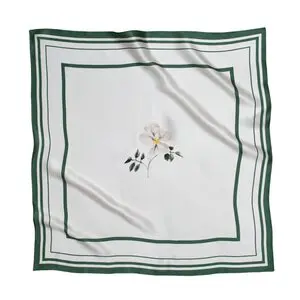 RAINSISTERS White / Green Small Beige Minimal Floral Natural Silk Scarf White/green