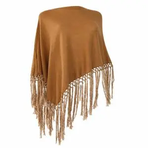 I ROCCHI CASHMERE S Pure Linen Poncho With Hand-creafted Fringes Earth-toned - Brown