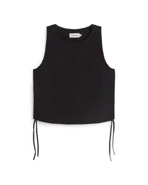 THINKING MU Gathered Seersucker Florence Top - Black