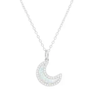 KAMARIA Silver / White Opal Moon Necklace - White Silver Silver/white