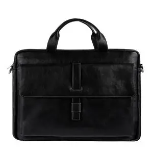 TIME RESISTANCE Large Leather Briefcase Laptop Bag The Chateau - Black
