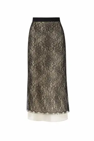 EXQUISE Tulle Lace Midi Brian Skirt – Black