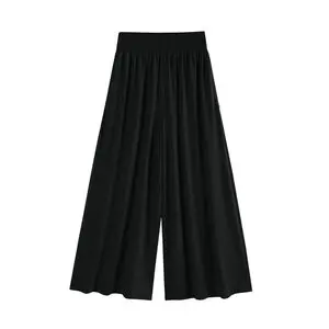 SUPESU Wide Leg Ankle Pants With Smocked Waist