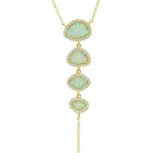 KAMARIA Quad Pebble Opal Lariat Necklace Light - Green
