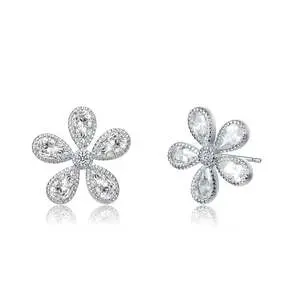 GENEVIVE Rachel Glauber Gold Plated With Cubic Zirconia Blooming Flower Stud Earrings - White