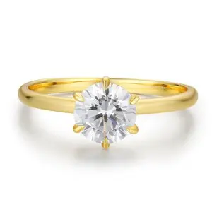 AZURA JEWELRY NEW YORK One Love Round Moissanite Ring Solid Yellow - Gold