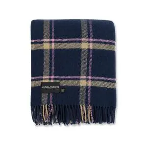 HEATING & PLUMBING LONDON Evening Tales Pure New Wool Blanket Checkmate Navy - Blue