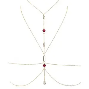 STUDIO BALOGE Red / Gold Lumina Drama Body Chain In Rouge Bordeau - Red/gold