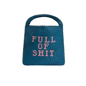 LILLY LOVES Woven Teal Bucket Bag - Blue