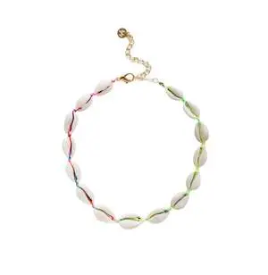 ADRIANA PAPPAS DESIGNS Mini Natural Shell Choker On Colored Cord Navy - Blue