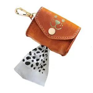 VIDA VIDA Dog Face Leather Dog Poop Bag Holder -tan - Brown