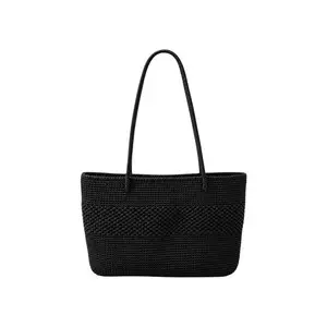 SPRINGMOONATELIER Luxury Handmade Natural Woven Bag – Large Boho Beach And Everyday Shopping Bag - Black