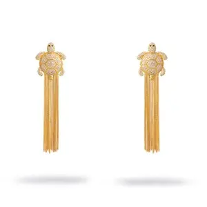 EBRU JEWELRY Diamond Turtle Chunky Tassel Earrings - Gold