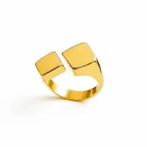 SILVER & ELEGANT Geometric Cube Thick Plated Bronze Ring - Gold
