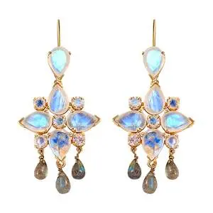 EMMA CHAPMAN JEWELS White / Grey Moonstone Labradorite Dangle Earrings - White/grey