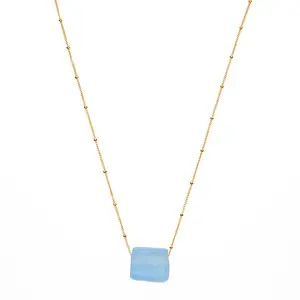 SMART GLASS JEWELRY Recycled Sake Bottle Cube Necklace Gold Fill Periwinkle - Yellow