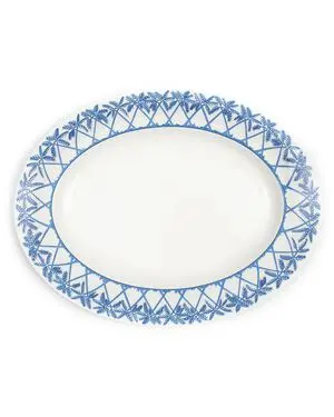PINK HOUSE Fine Bone China Oval Serving Platter Palms - Blue