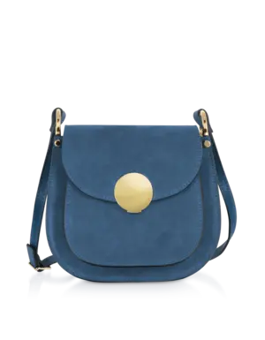 LE PARMENTIER Agave Suede & Smooth Leather Shoulder Bag - Blue