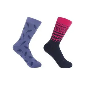 PEPER HAROW - MADE IN ENGLAND Pink Wave & Leaf Socks 2 Pack - Blue