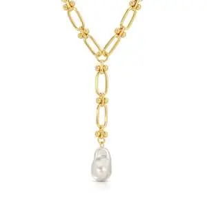 LEEADA JEWELRY Chloe Maxi Pearl Lariat Necklace - Gold