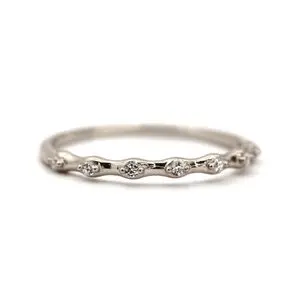 VICSTONENYC FINE JEWELRY Unique Eternity Diamond Settings Hammered Textured Gold Ring - White