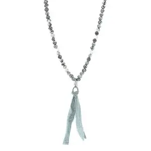 ANCHOR & CREW Jasper Luke Silver, Stone & Cotton Voile Skinny Necklace X Wrap Bracelet - Grey