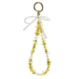 FARRA Bamboo Coral With Bowknot Freshwater Pearl Bag Charm - Yellow