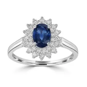 ARTISAN Oval Blue Sapphire And Diamond Double Halo Ring In 18k White Gold - White/blue
