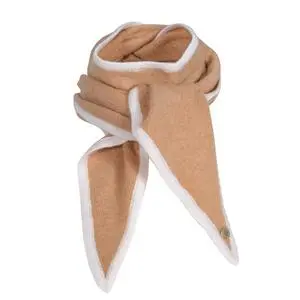 TIRILLM Ayla Small Neck Scarf In Soft Pure Cashmere, Camel Beige With Off White Trimming Brown