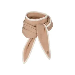 TIRILLM Ayla Small Neck Scarf In Soft Pure Cashmere, Light Camel Beige With Off White Trimming - Brown