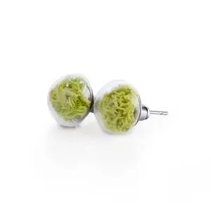 MY LITTLE NATURE Handmade Stud Earrings With Natural Neon Color Moss Festival Jewelry - Green