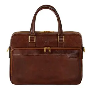 TIME RESISTANCE Leather Briefcase Laptop Bag Orlando - Brown