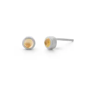 NELLOU JEWELLERY Citrine Mini Gem Dot November Birthstone Stud Earrings Sterling - Silver