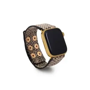 Saachi Leather Scale Apple Beige Watch Band - Brown