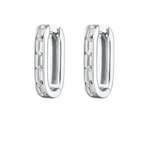 SCREAM PRETTY Oval Baguette Hoop Earrings With Clear Stones - Silver