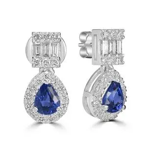 ARTISAN Double Halo Sapphire And Diamond Drop Earrings In 18k White Gold - White/blue