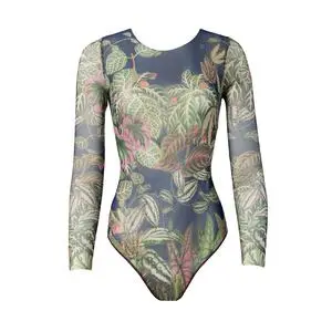 RODA SMARTSWIMWEAR Tan-through Mesh Long Sleeve One-piece Swimsuit - Black